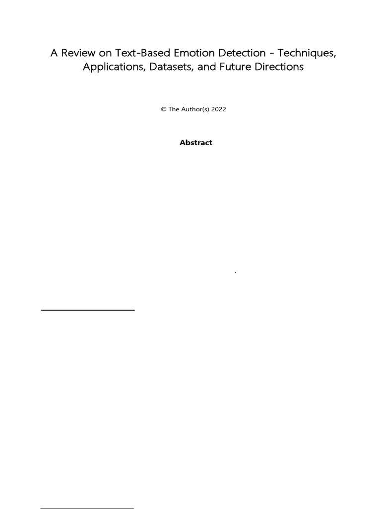 A Review On Text-Based Emotion Detection - Techniques, Applications, Datasets, and Future ...