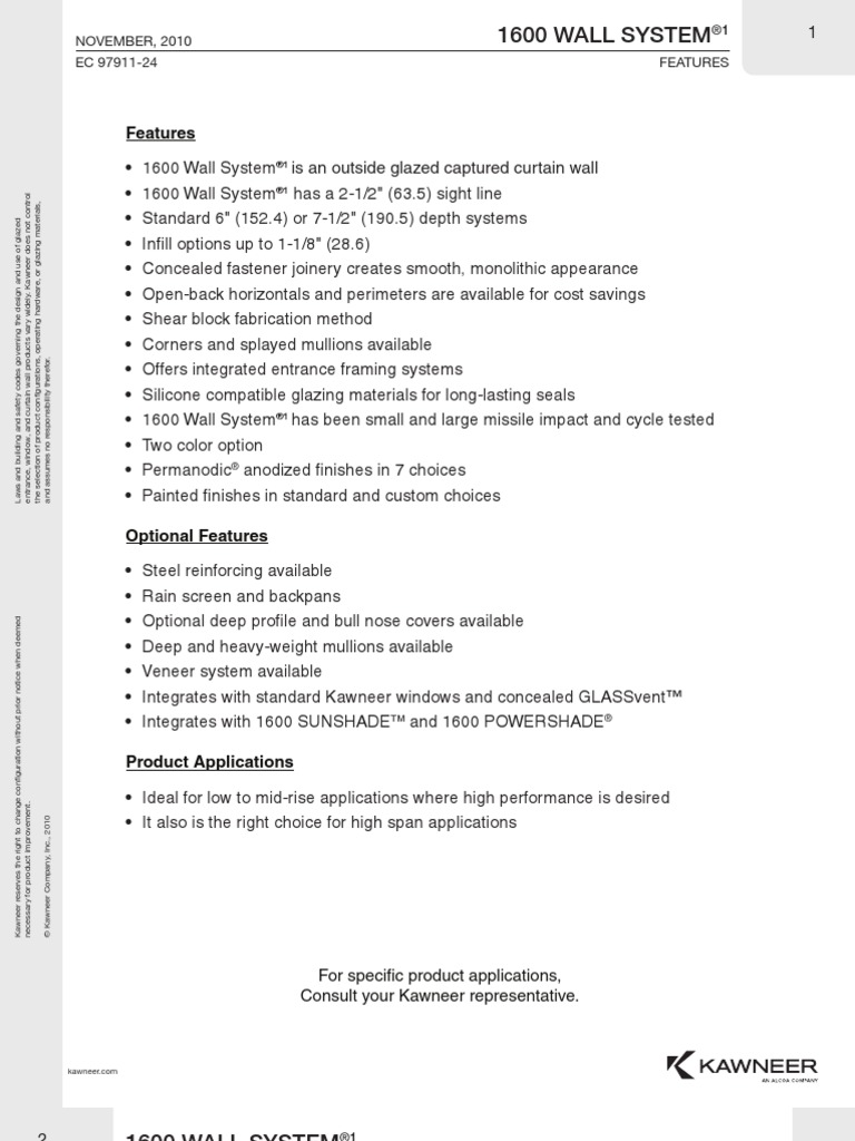 1600 CW - Kawneer | PDF | Window | Manmade Materials