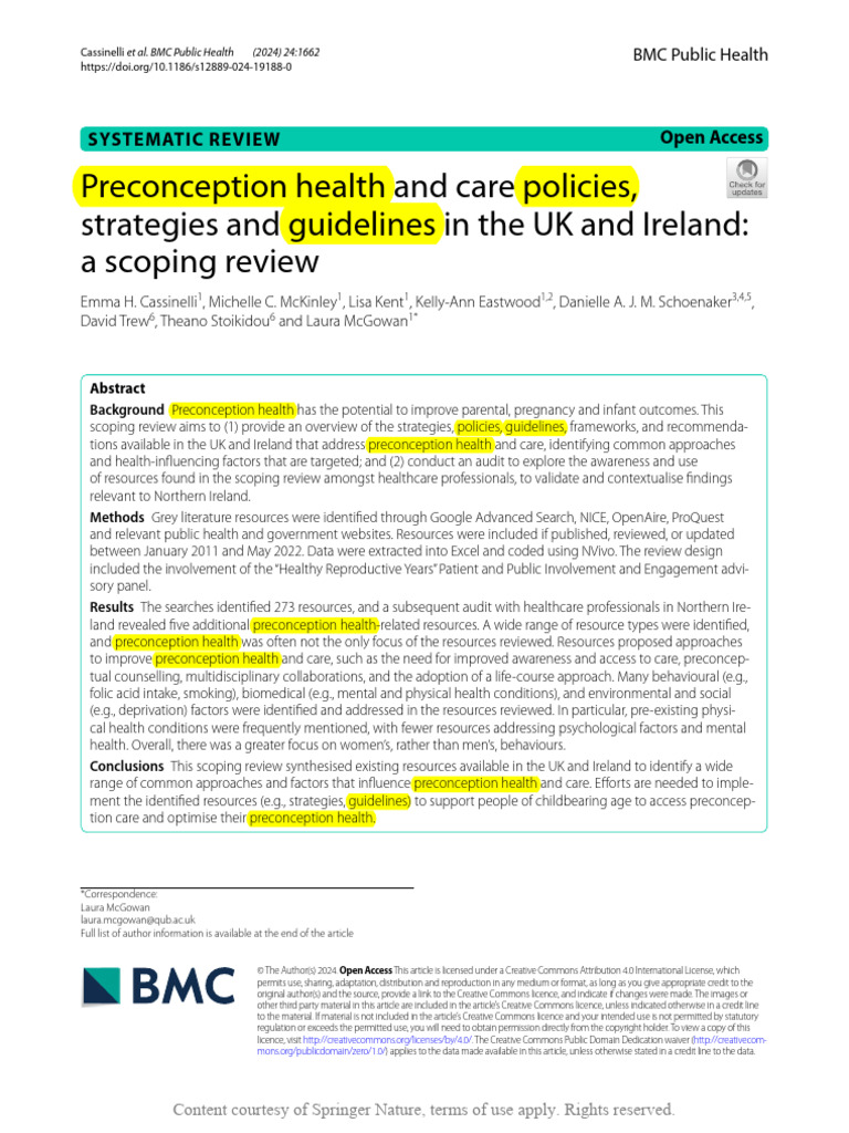 Preconception Health and Care Policies Strategies | PDF
