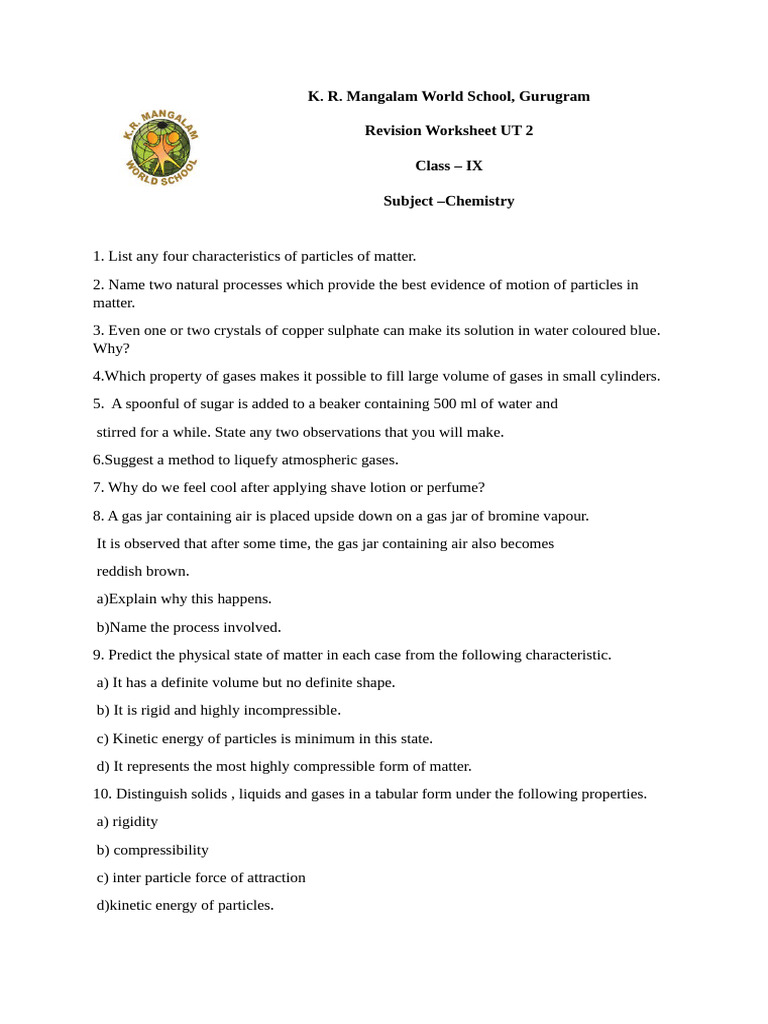 Practice Worksheet 2 Chemistry Class 9 | PDF