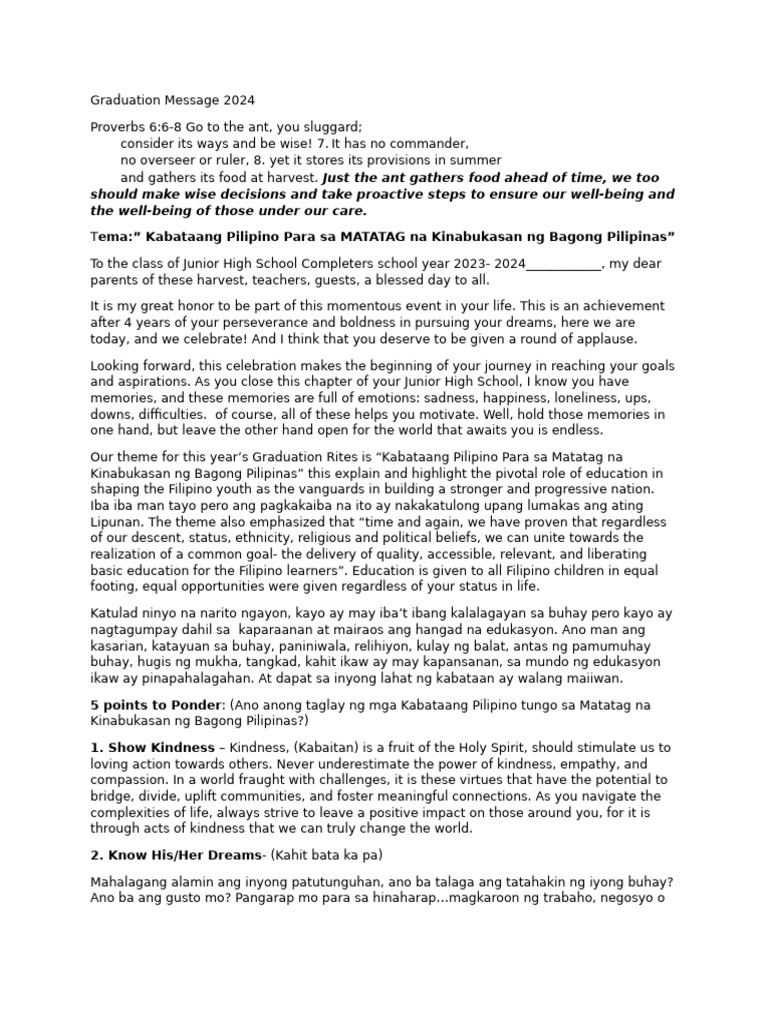 Graduation Speech For The Graduates | PDF