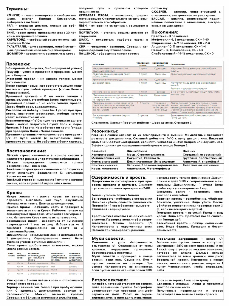 VtM 5e Памятка Для Игры | PDF