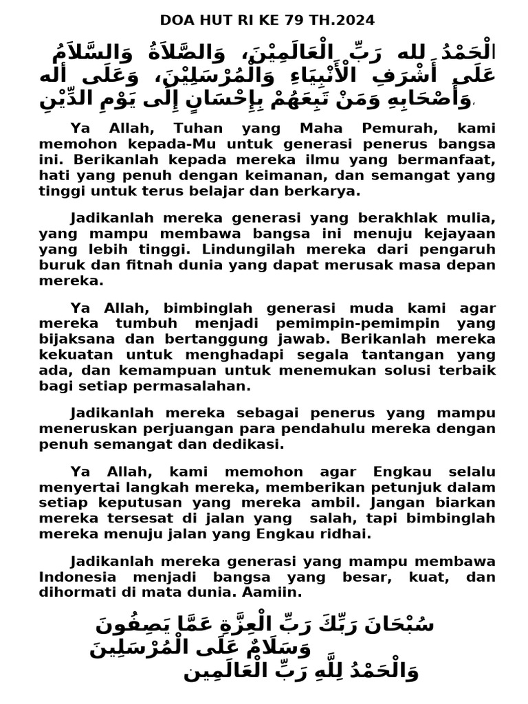 Doa Hut Ri Ke 79 TH | PDF
