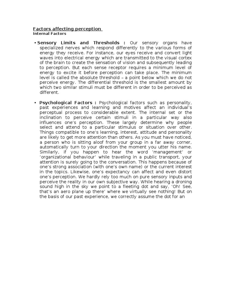 Factors Influencing Perception | PDF | Perception | Emergence