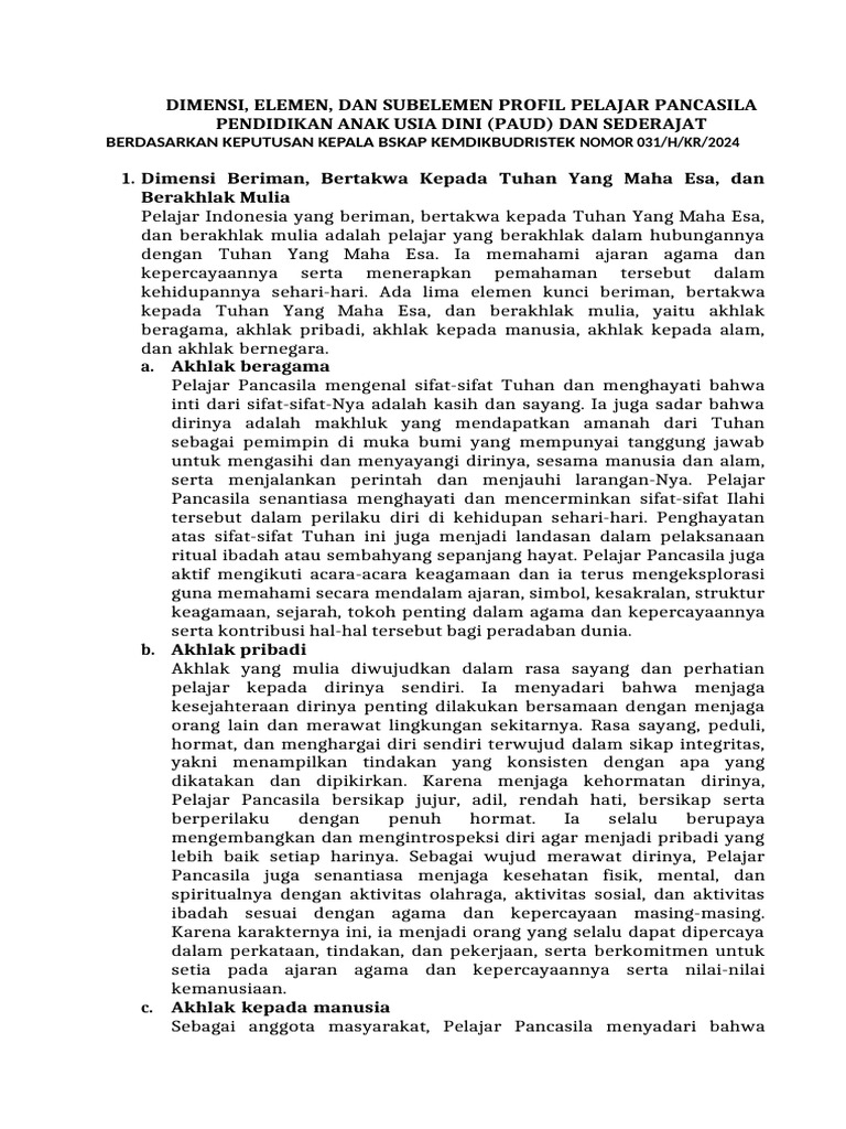 Dimensi P5 Paud | PDF