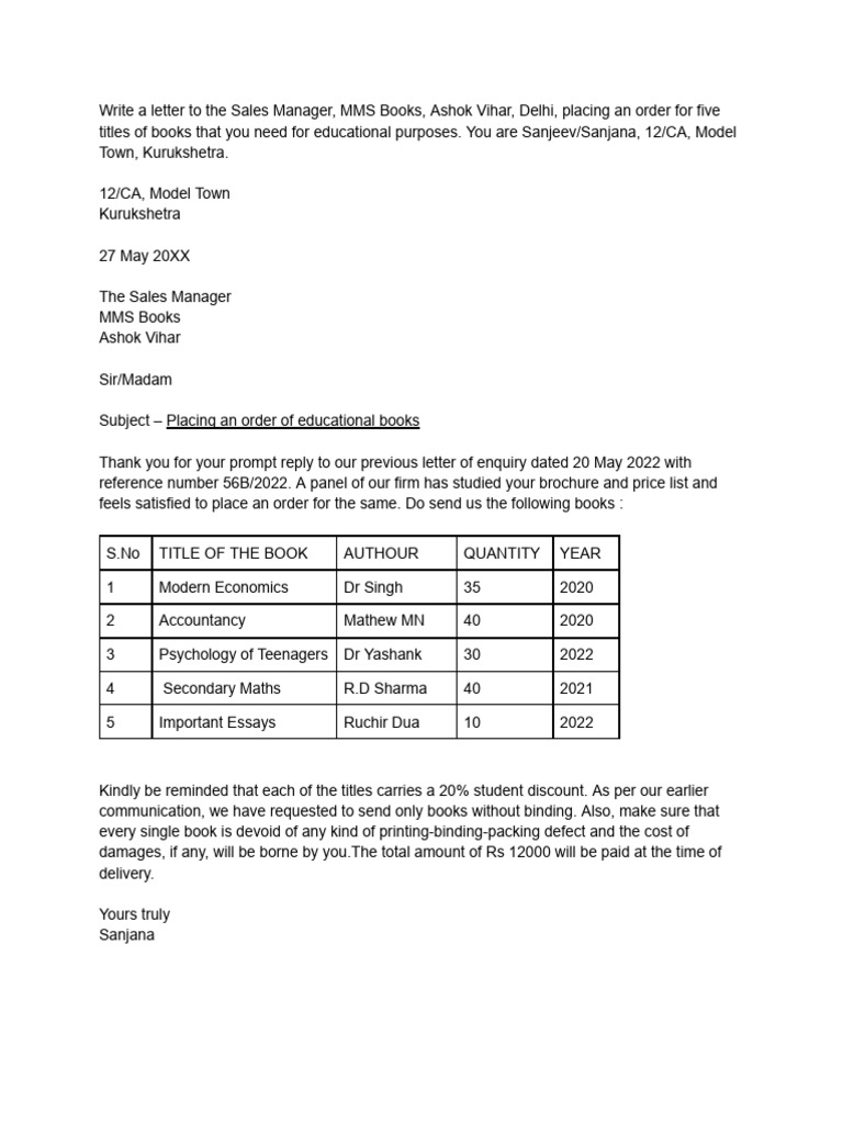 Order Placement Letters for Books and Computers | PDF