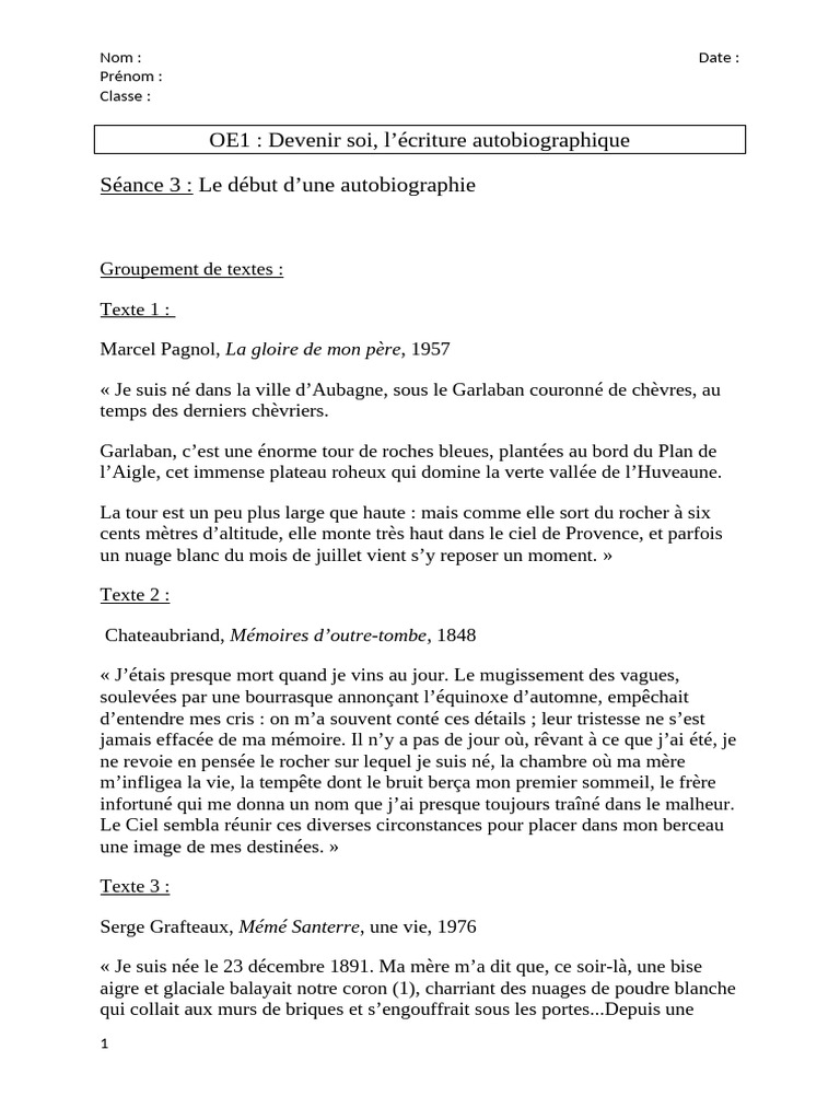 OE1 Seance 3 Evaluation Groupement de Texte | PDF