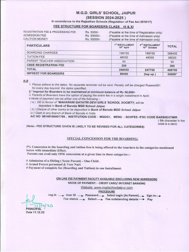 Border Fee Structure Class IX & XI-2024-25 | PDF