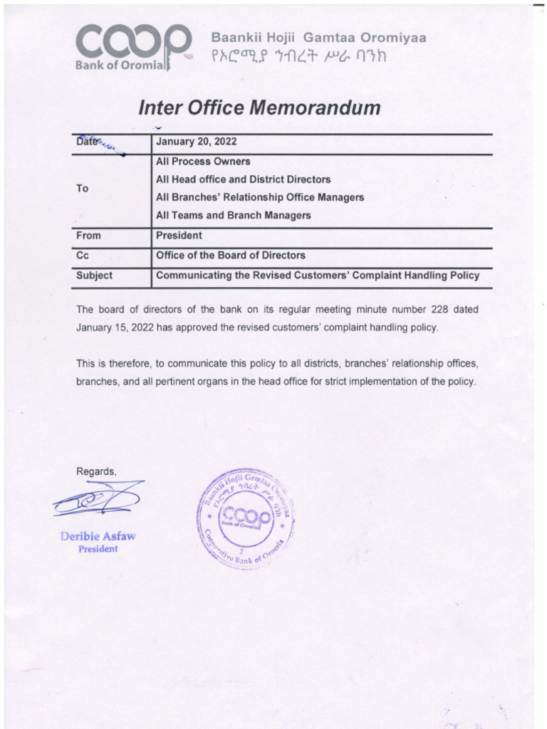 Revised Customers Complaint Handling Policy Pdf