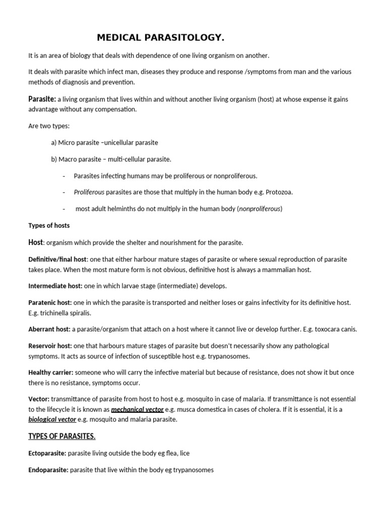 Medical Parasitology Notes | PDF