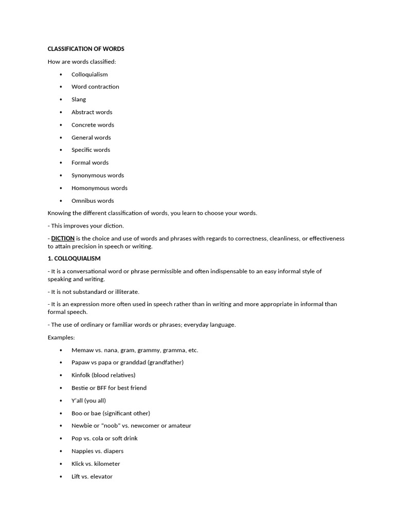 CLASSIFICATION OF WORDS Aug 17 Prelim | PDF