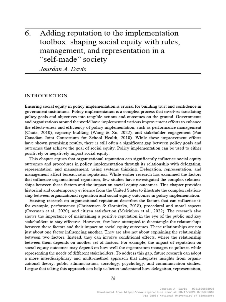 Adding Reputation To The Implementation Toolbox: Shaping Social Equity ...