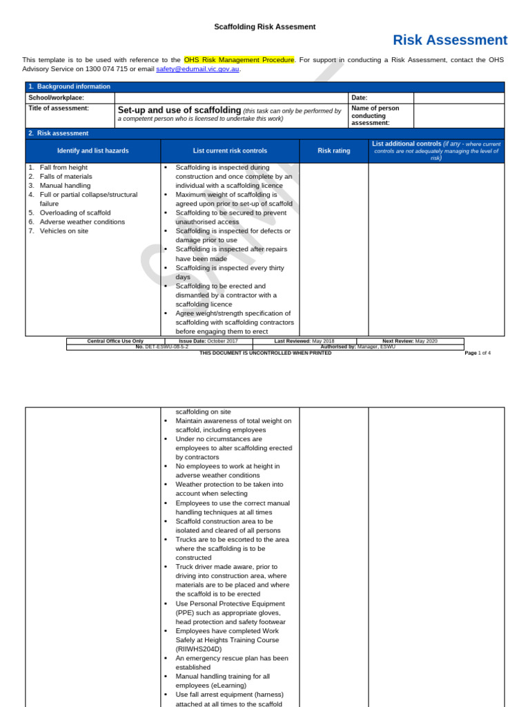 Scaffolding Risk Assessment Template | PDF | Risk | Occupational Safety ...