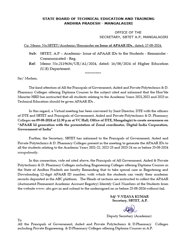 Cir. Memo APAAR ID | PDF Cir. Memo APAAR ID | PDF