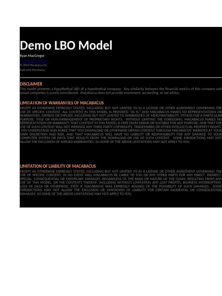 LBO Model | PDF | Balance Sheet | Finance & Money Management