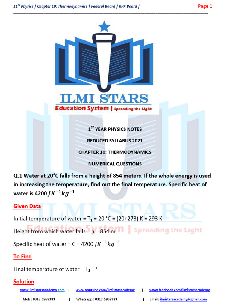Class 11 Physics Chapter 10 Numerical Questions | PDF