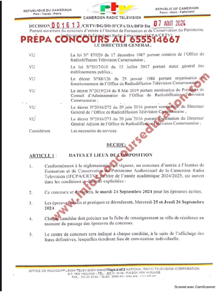 Concours Ifcpa CRTV 2024 | PDF