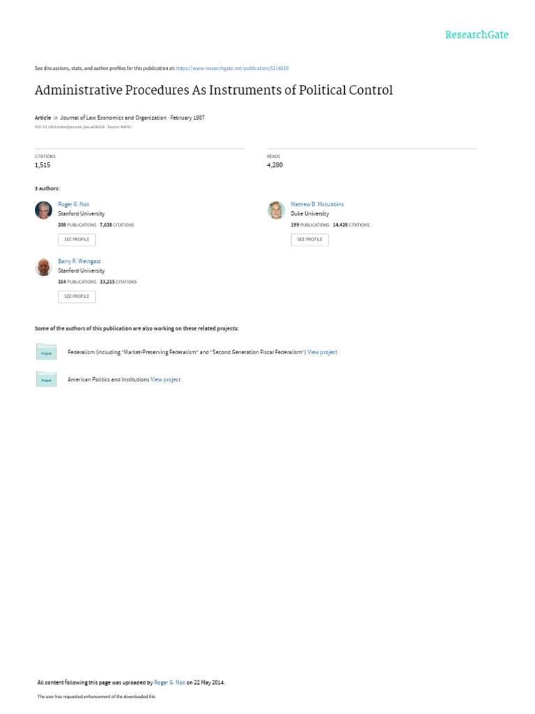 Administrative Procedure As Instruments of Political Control | PDF