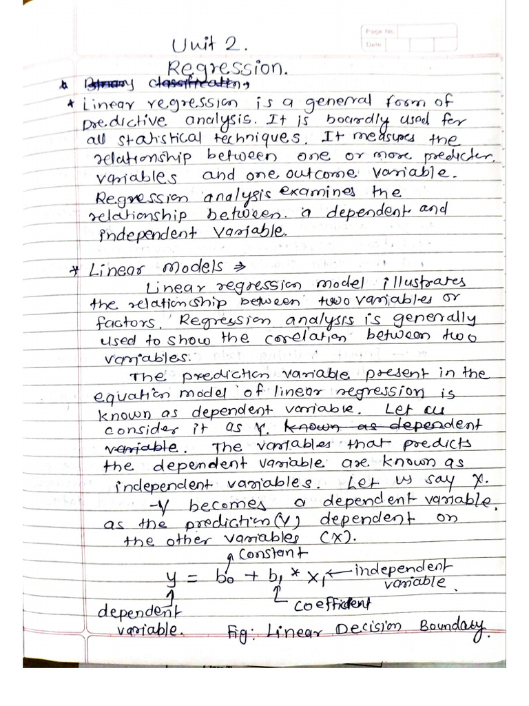 ML Unit 2 Handwritten Notes | PDF