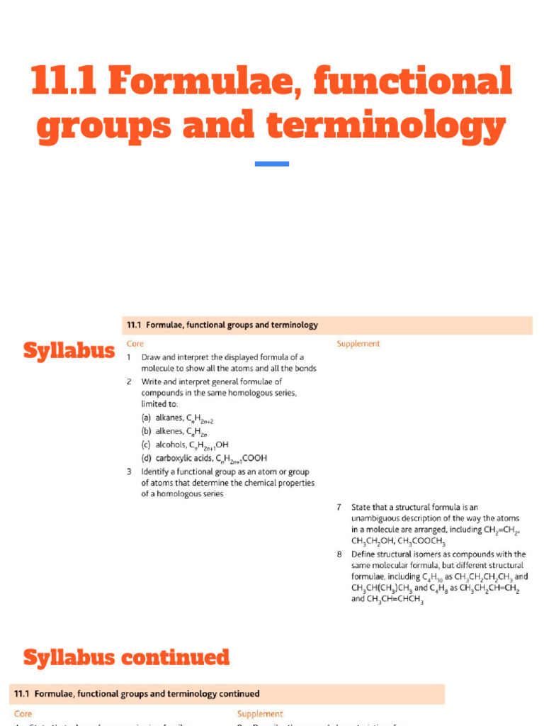 Formulae, functional groups and terminology | PDF Formulae, functional groups and terminology | PDF