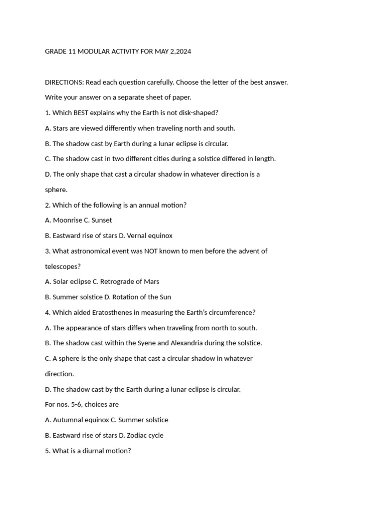 GRADE 11 MODULAR ACTIVITY | PDF