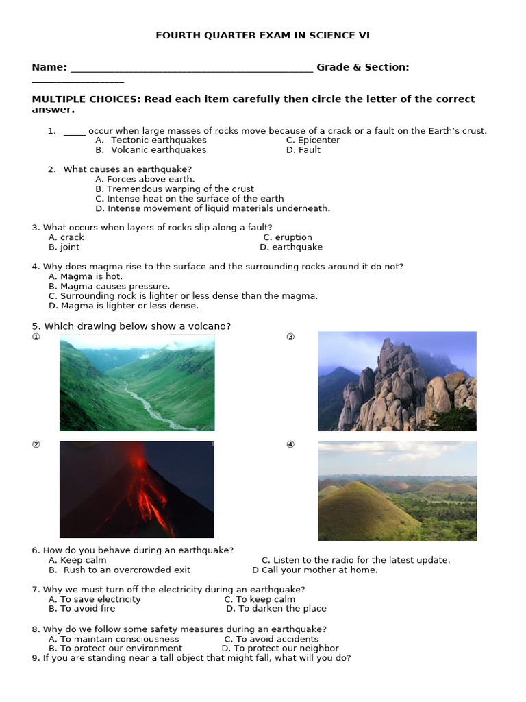 Fourth Quarter Exam in Science Vi | PDF