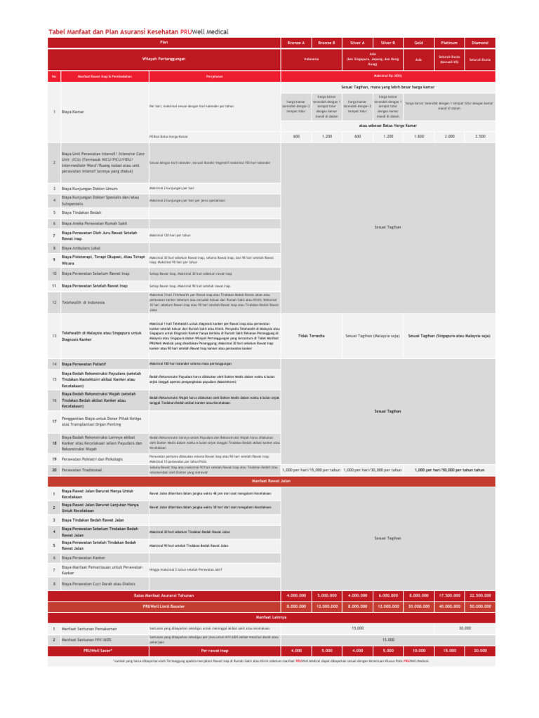 Tabel Manfaat PRUWell Medical (PWM) | PDF
