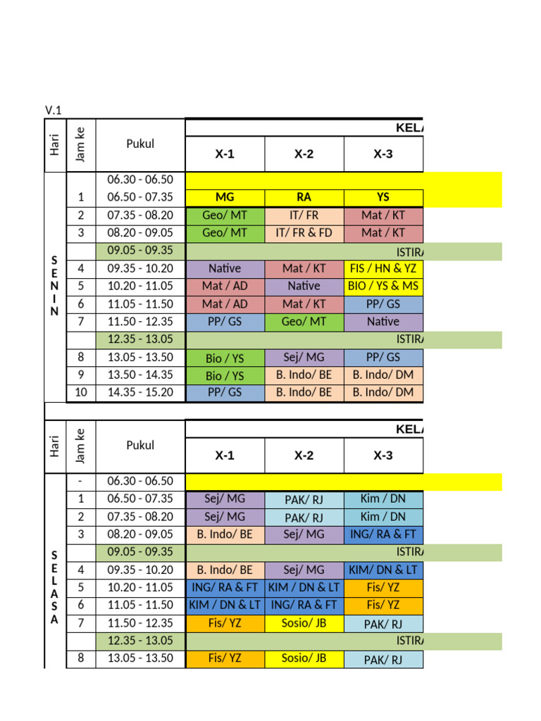 Jadwal Pelajaran 2024-2025 V2 FIX | PDF