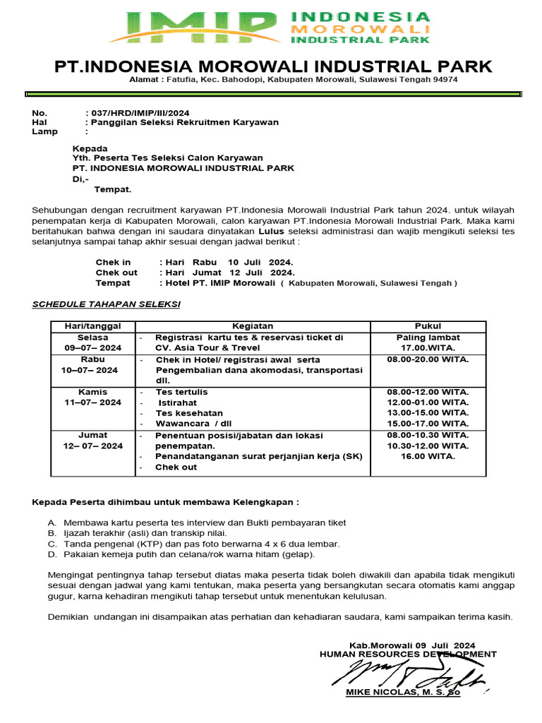 PT - Imip Indonesia Morowali Industri Park | PDF