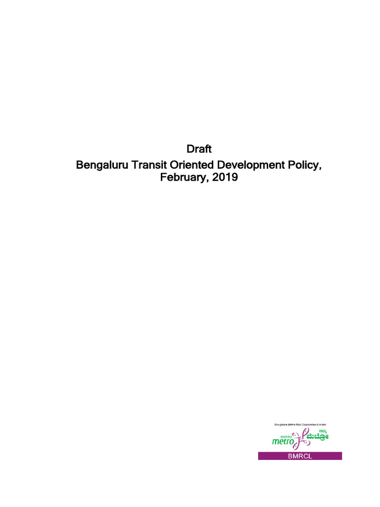 Draft Bengaluru ToD Policy With Annexure | PDF
