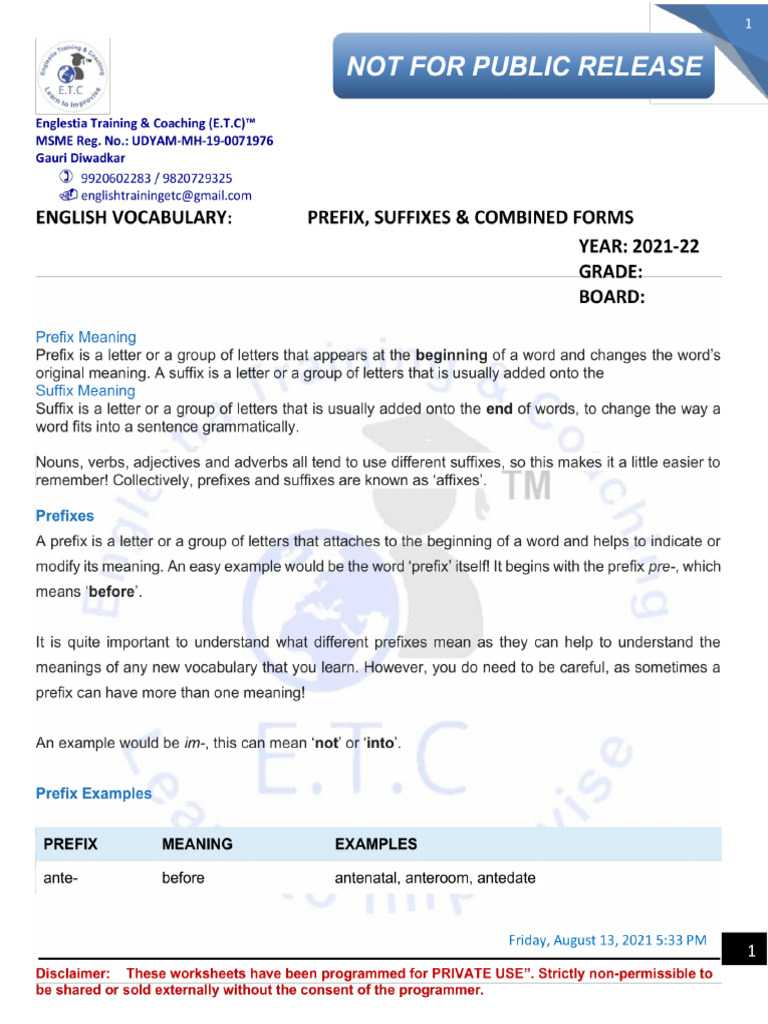 Prefix, Suffixes & Combined Forms | PDF