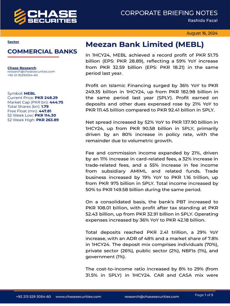 Corporate Briefing Notes - MEBL | PDF