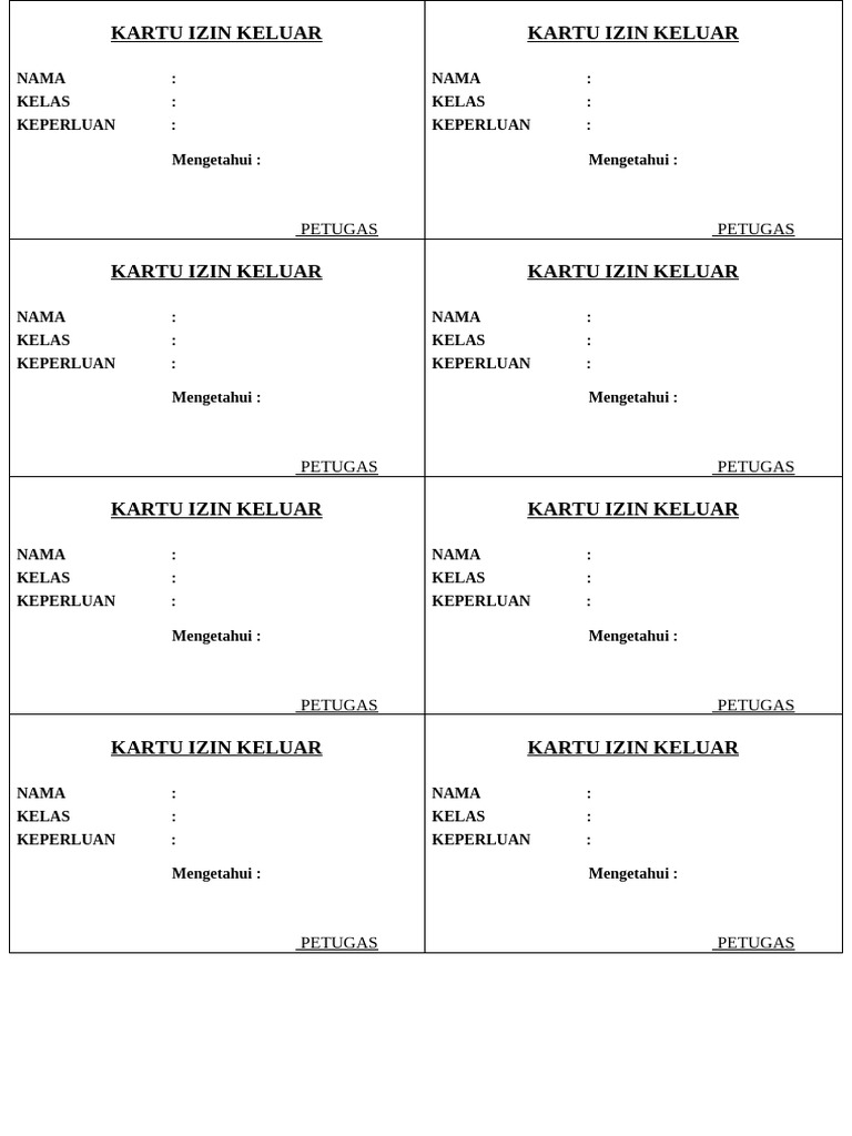 KARTU IZIN KELUAR | PDF