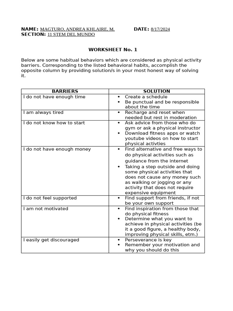 Worksheet1 Barriers | PDF