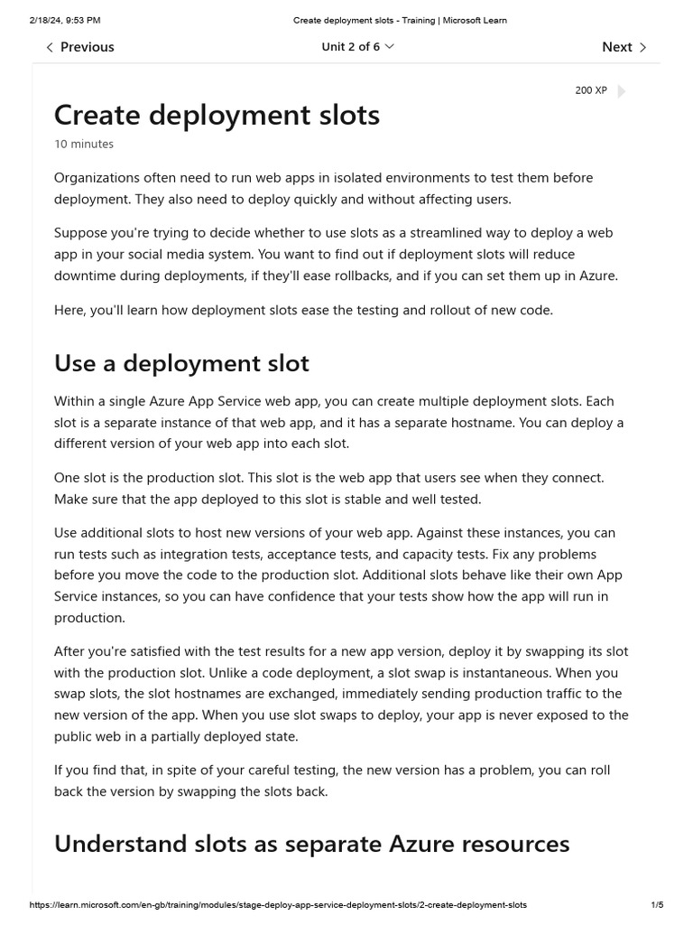 Create Deployment Slots - Training - Microsoft Learn | PDF Create Deployment Slots - Training - Microsoft Learn | PDF