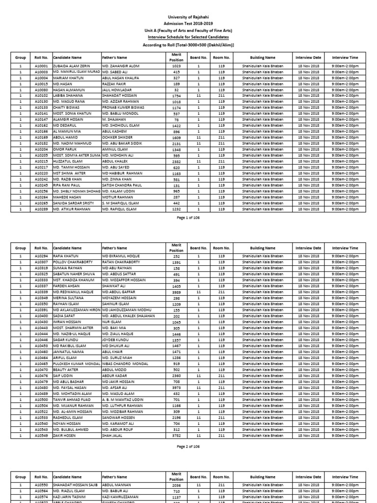 A-Unit Interview Schedule | PDF