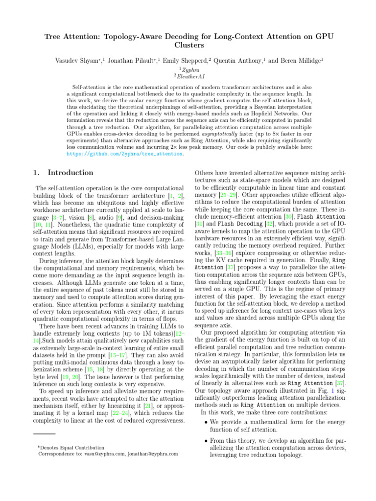 Tree Attention - Topology-Aware Decoding For Long-Context Attention On GPU Clusters | PDF