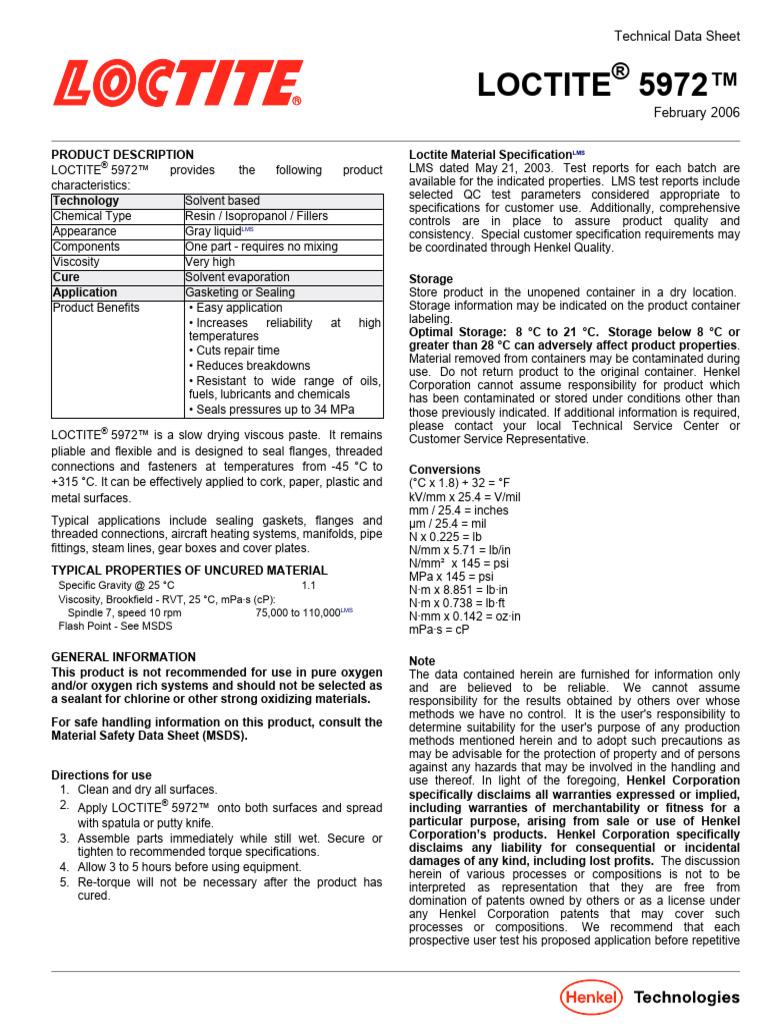 Productblad Loctite 5972 229850 NL | PDF