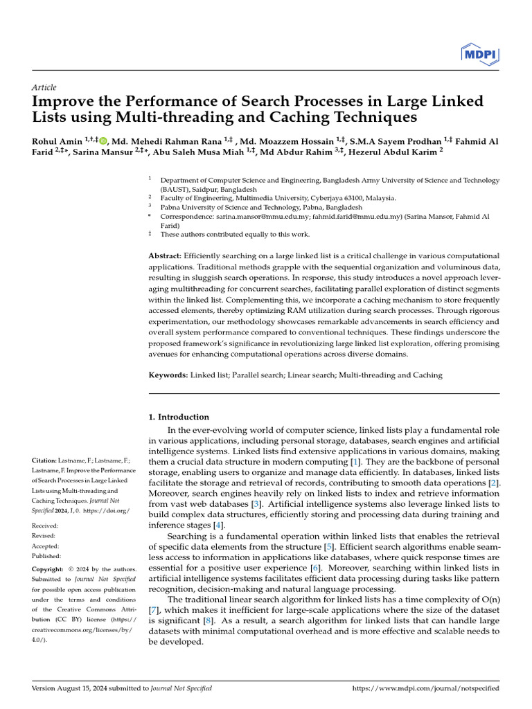 MDPI Improve The Performance of Search Processes in Large Linked Lists ...