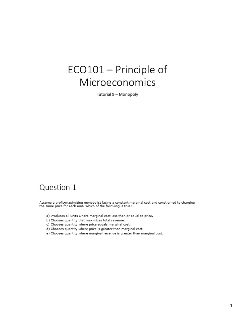 ECO101 Tutorial9 Student | PDF
