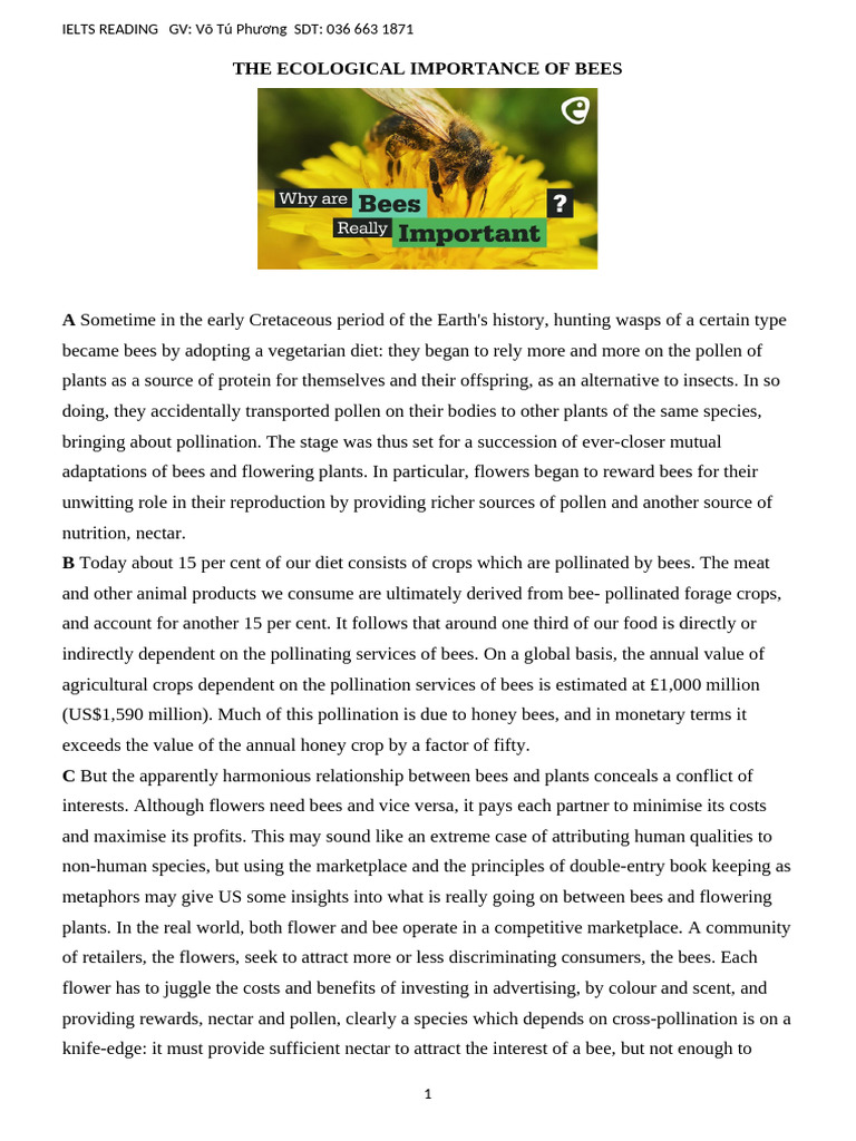 1 READING 1 Ecological Importance of Bee | PDF