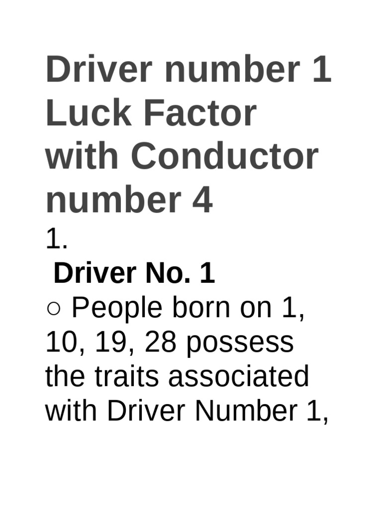 Driver Number 1 and Conductor Number 4 | PDF