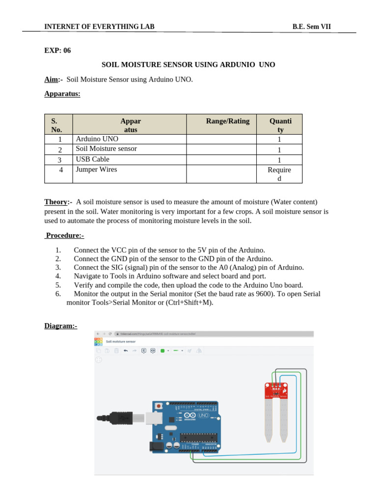 Ioe Exp 6 Soil Moisture Sensor Using Arduino | PDF Ioe Exp 6 Soil Moisture Sensor Using Arduino | PDF