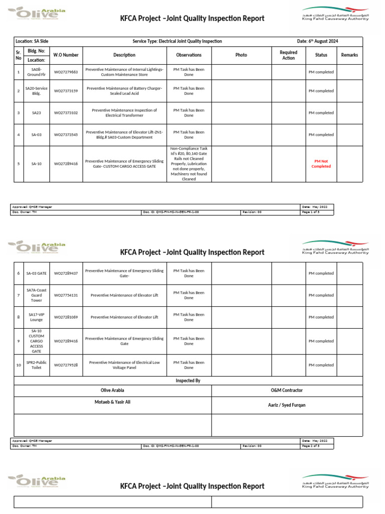 Electrical Inspection Report SA Side 24th July 2024 | PDF