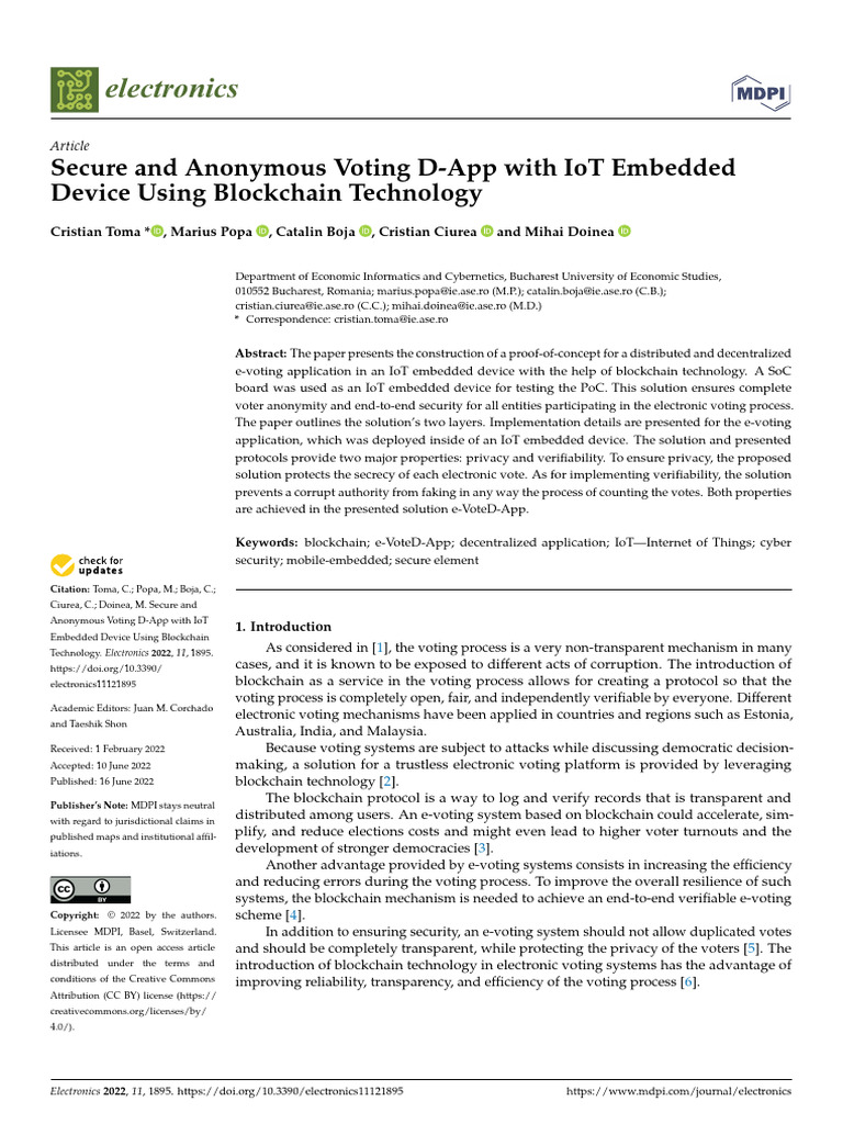 Secure and Anonymous Voting D-App With IoT Embedded Device Using ...