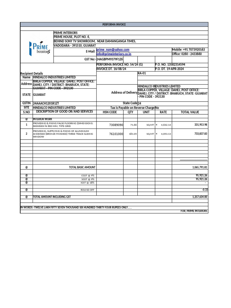 Hindalco - Window - FF - Updated Bill | PDF