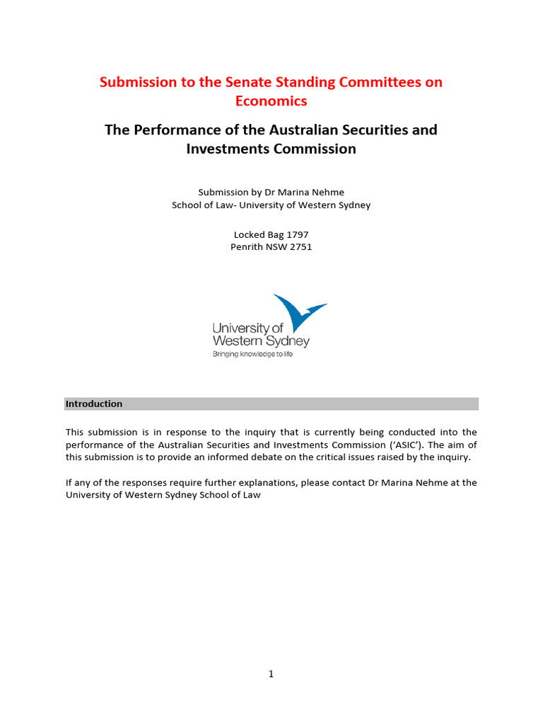 The Performance of The Australian Securities and Investments Commission ...