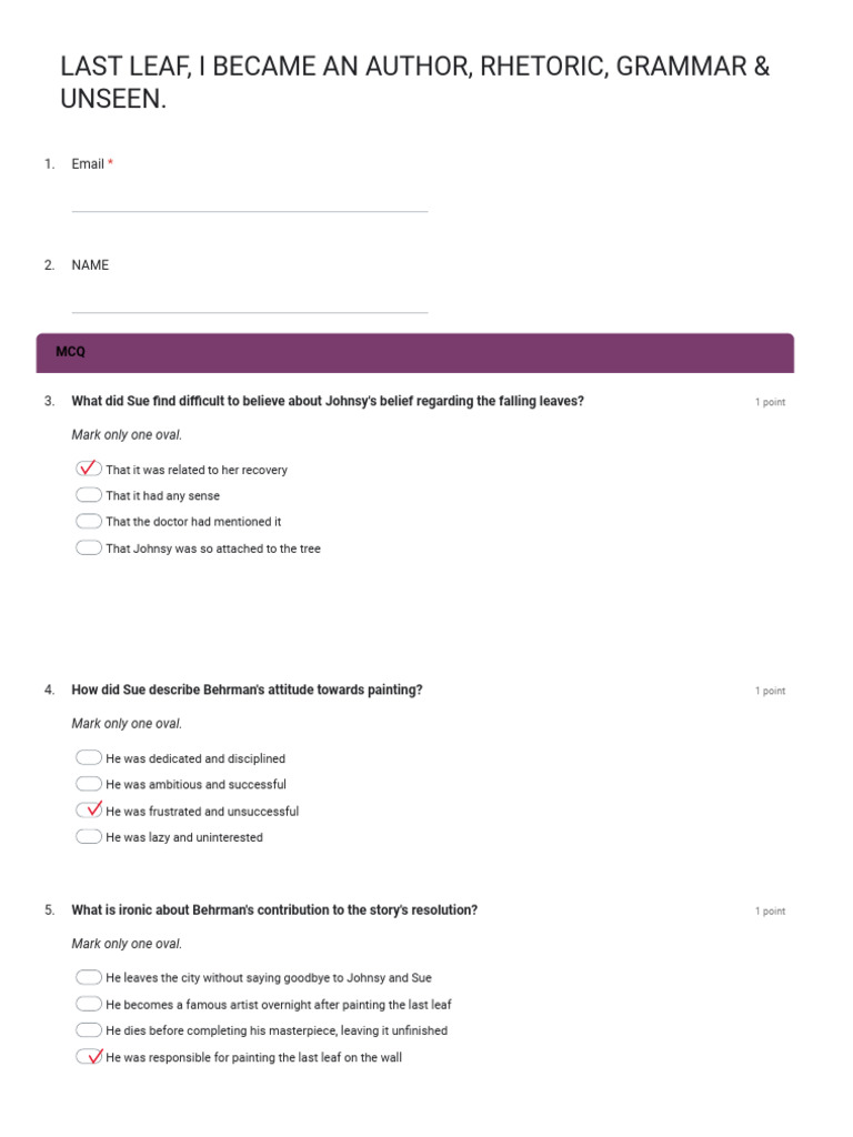 Last Leaf, I Became An Author, Rhetoric, Grammar & Unseen. - Google ...