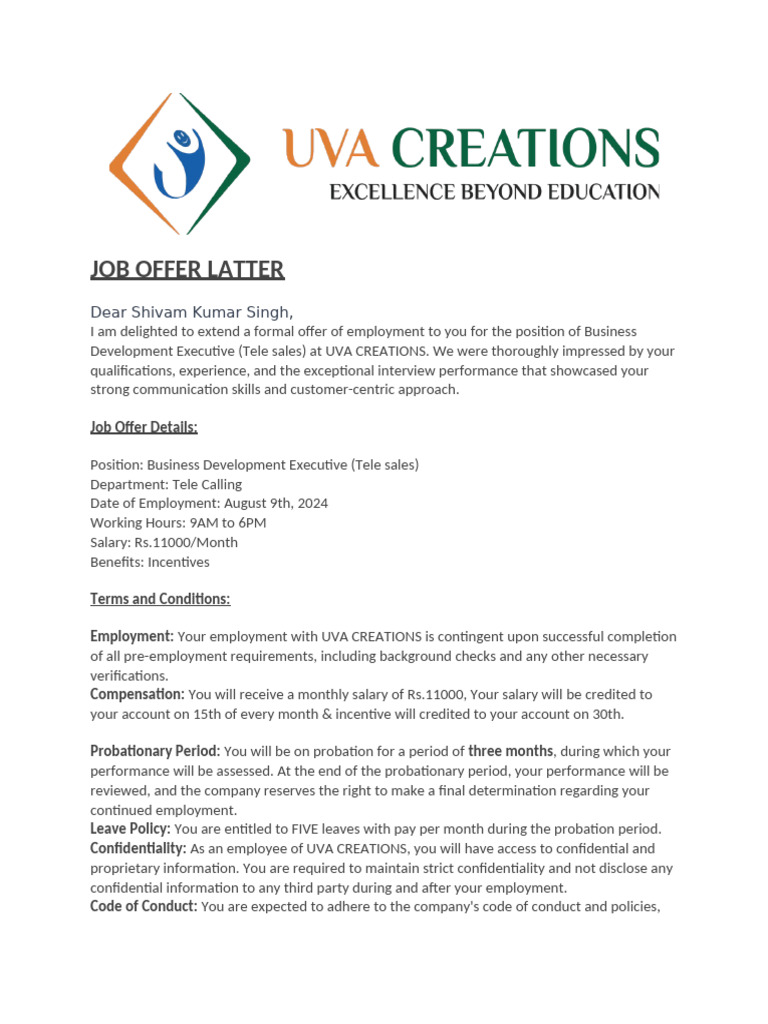 CONFIRMATION LATTER Shivam Kumar Singh | PDF