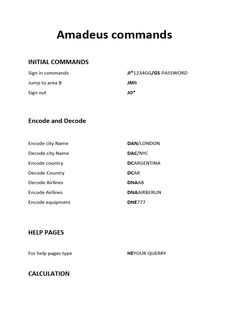 Amadeus Commands | PDF